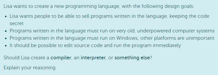 Solved Lisa wants to create a new programming language, with | Chegg.com