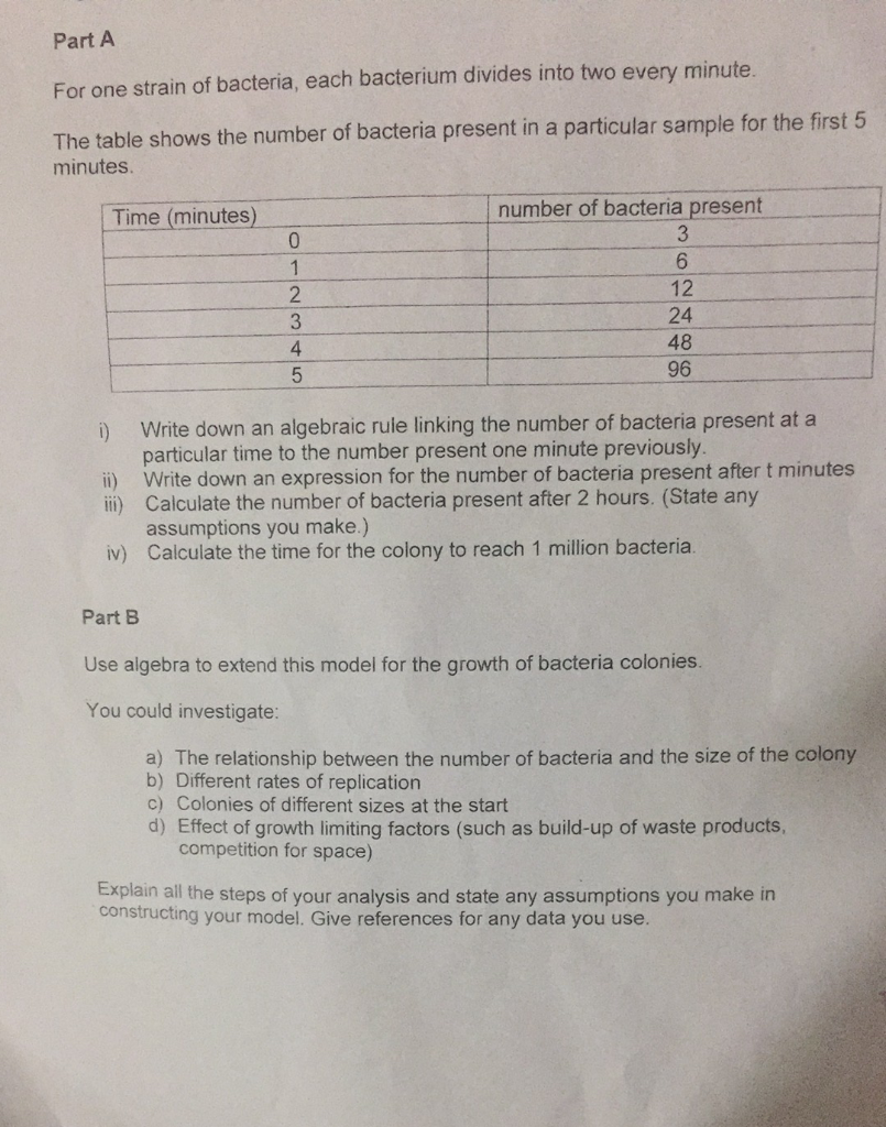 Solved Part A For one strain of bacteria, each bacterium | Chegg.com