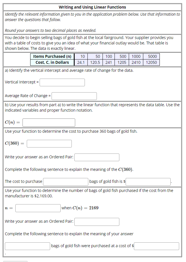 Solved Writing and Using Linear Functions Identify the | Chegg.com