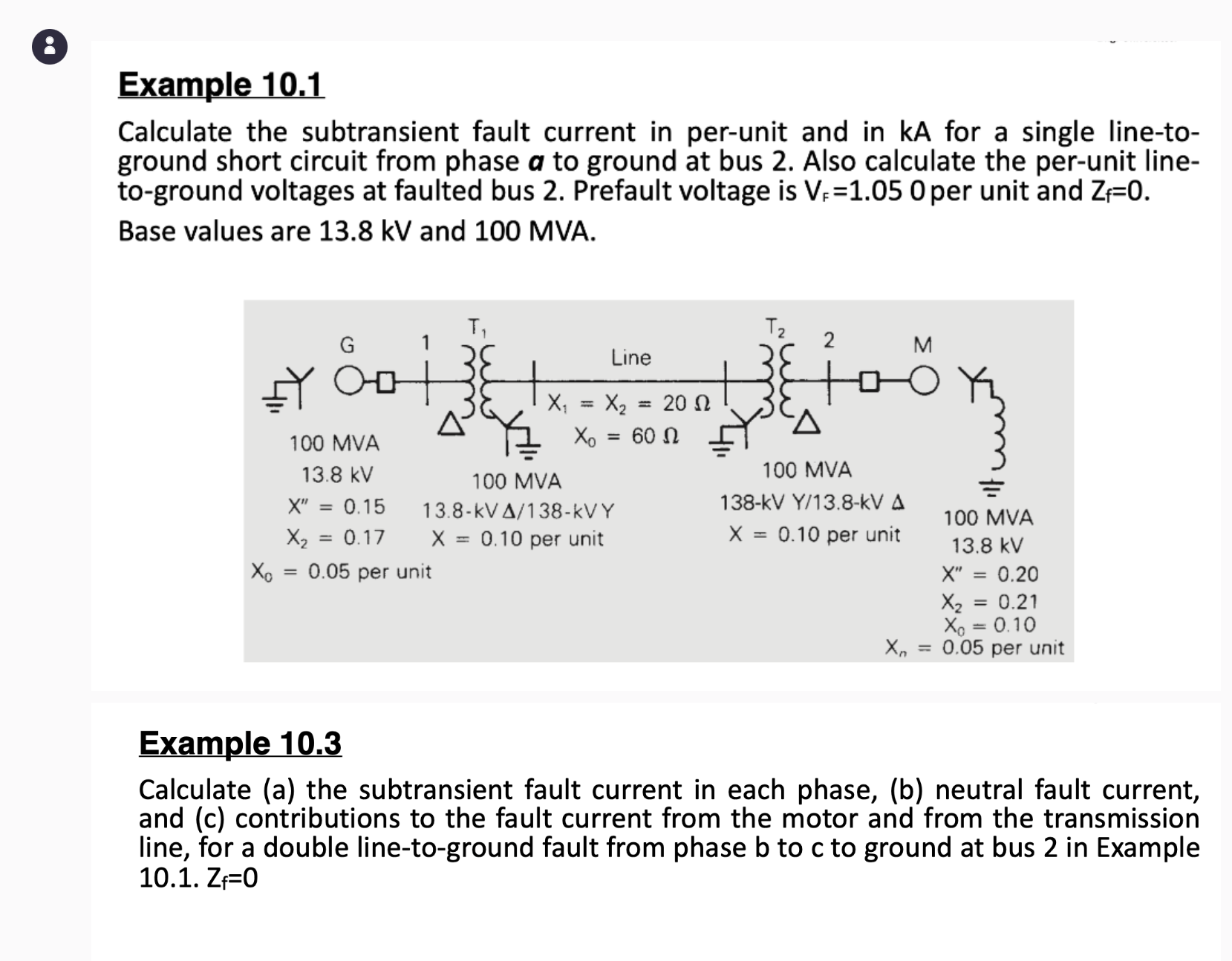8Example 10.3 ?Calculate (a) ﻿the subtransient fault | Chegg.com