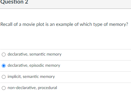 Solved Question 2 Recall of a movie plot is an example of | Chegg.com