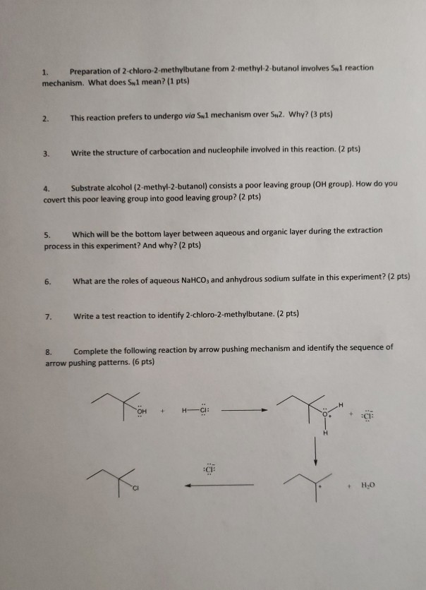 Solved 1. Preparation of 2-chloro-2-methylbutane from | Chegg.com