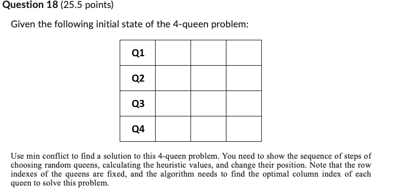 Solved Given the following initial state of the 4-queen | Chegg.com