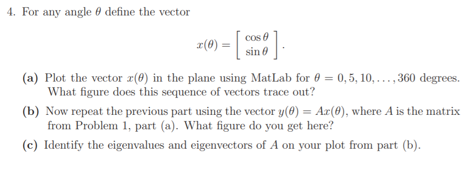 Solved 4. For any angle 0 define the vector cos sin e (a) | Chegg.com