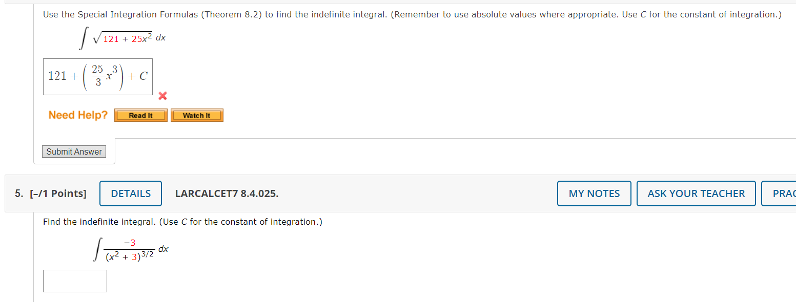 Solved Use the Special Integration Formulas (Theorem 8.2) to | Chegg.com