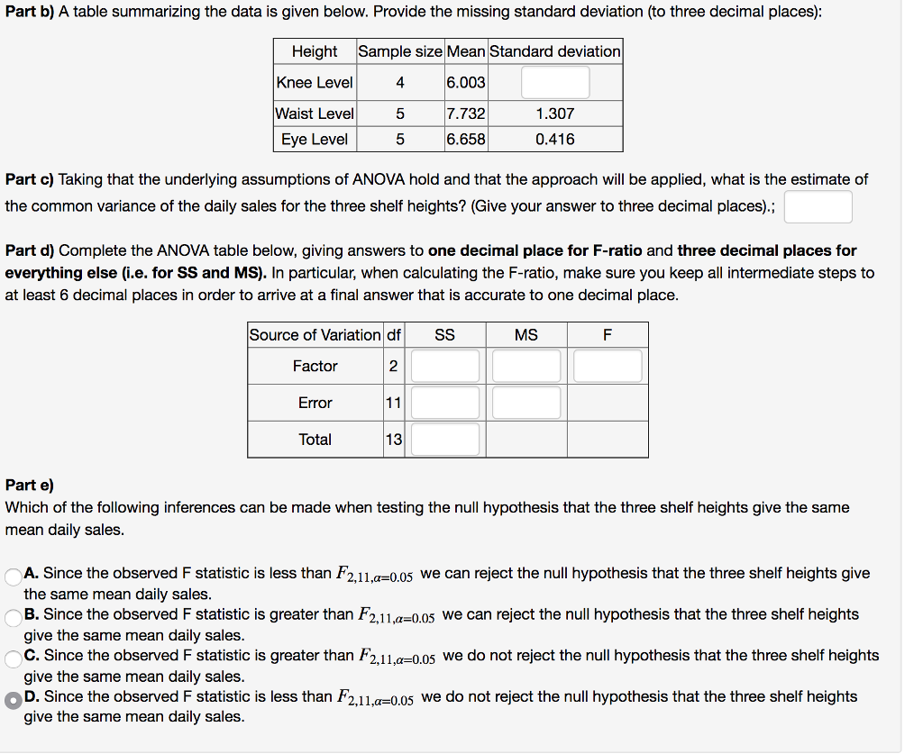Solved A study investigated the effect of shelf placement on | Chegg.com
