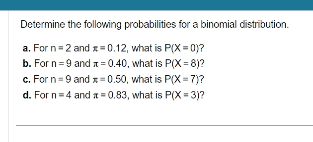Solved Determine the following probabilities for a binomial | Chegg.com