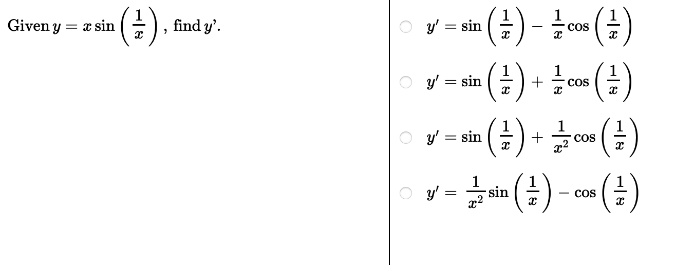 Solved y=xsin(x1), find | Chegg.com
