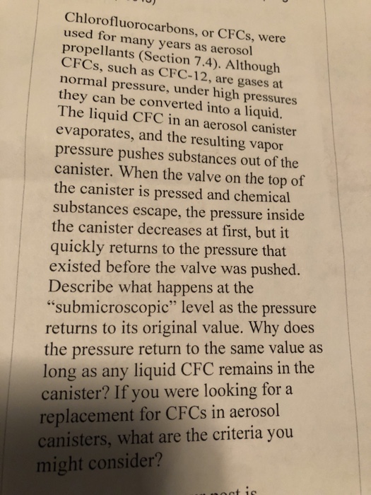 Solved Chlorofluorocarbons, or CFCs, were used for many | Chegg.com