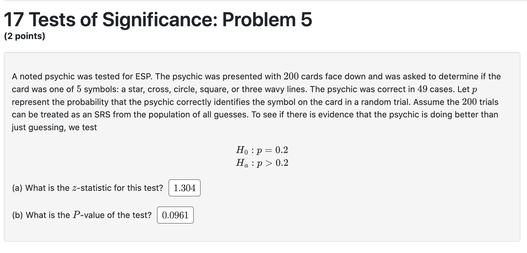 Solved 17 Tests of Significance: Problem 5 ( 2 points) A | Chegg.com