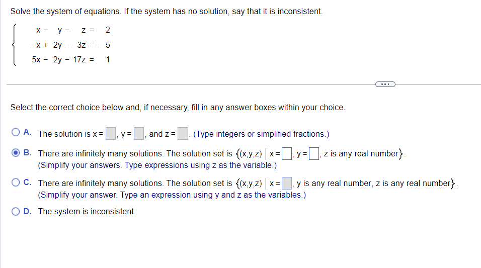 Solved Solve the system of equations. If the system has no | Chegg.com