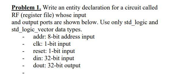 Solved Problem 1 Write An Entity Declaration For A Circuit