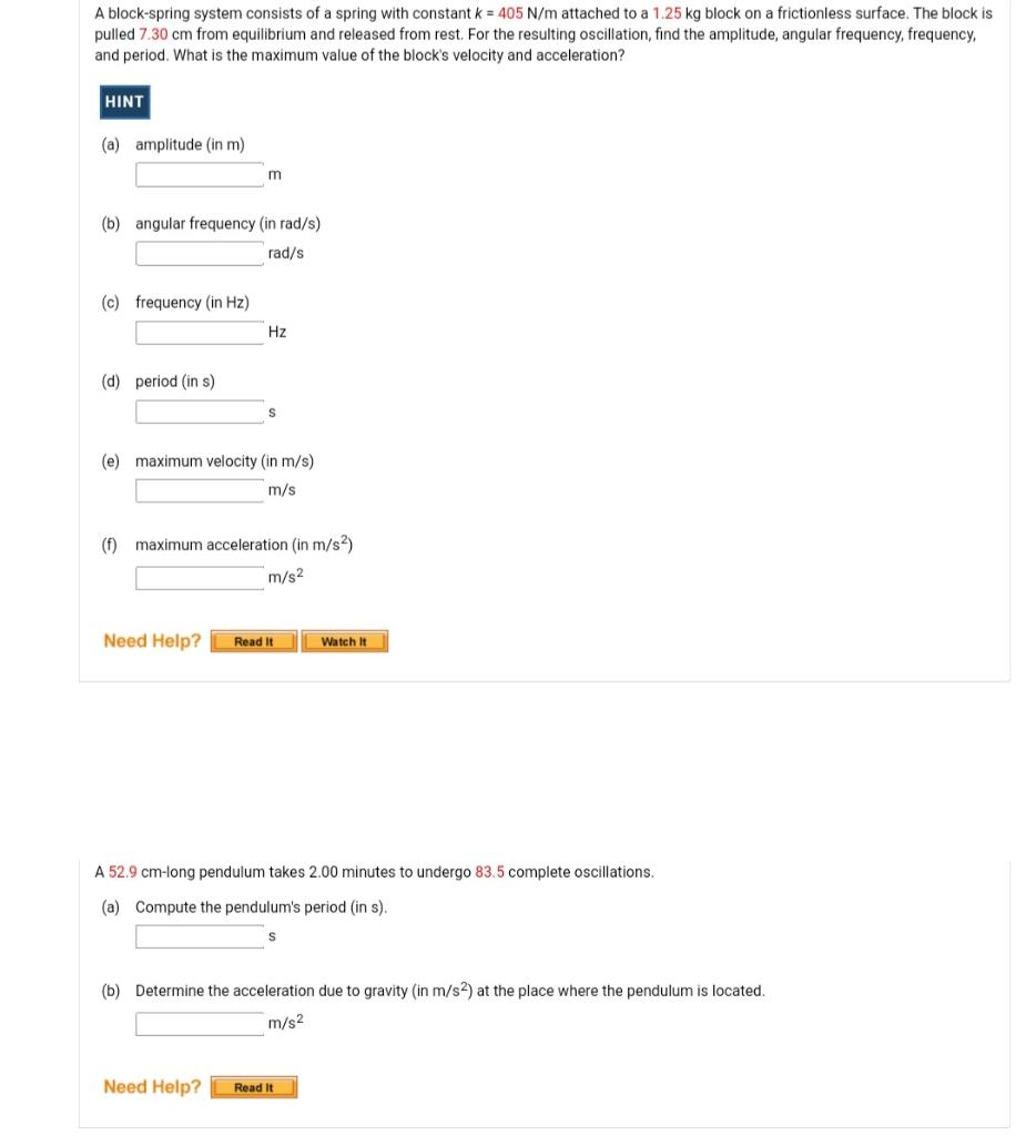 Solved A block-spring system consists of a spring with | Chegg.com