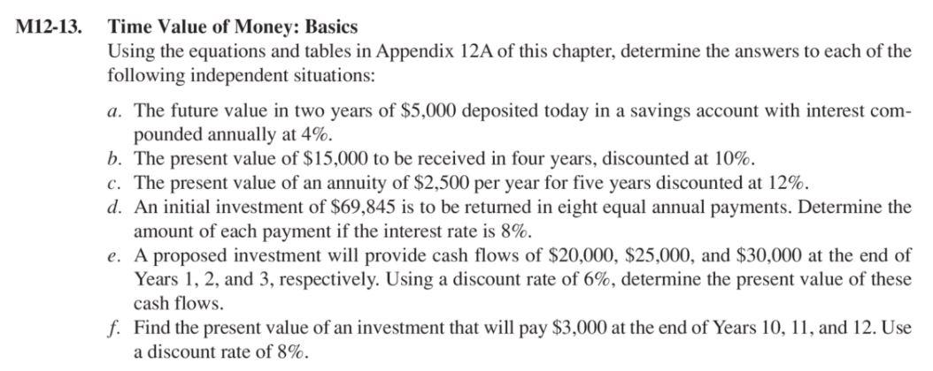 Solved M12-13. Time Value of Money: Basics Using the | Chegg.com