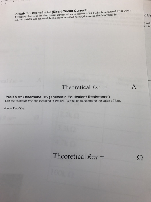 Solved Prelab Il: Theoretical Calculations (To be completed | Chegg.com