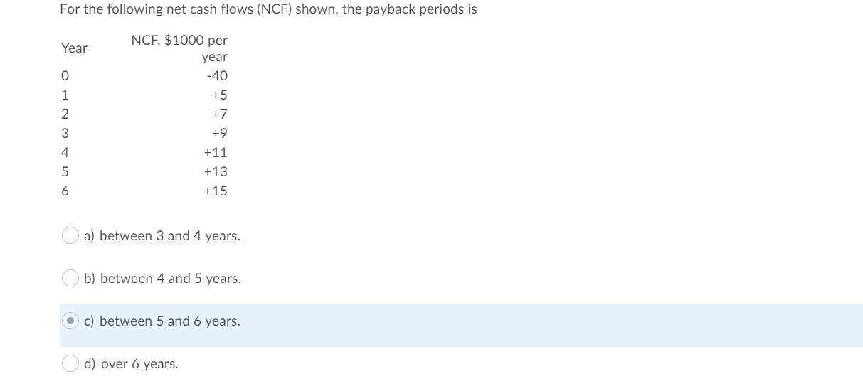 Solved For the following net cash flows (NCF) shown, the | Chegg.com