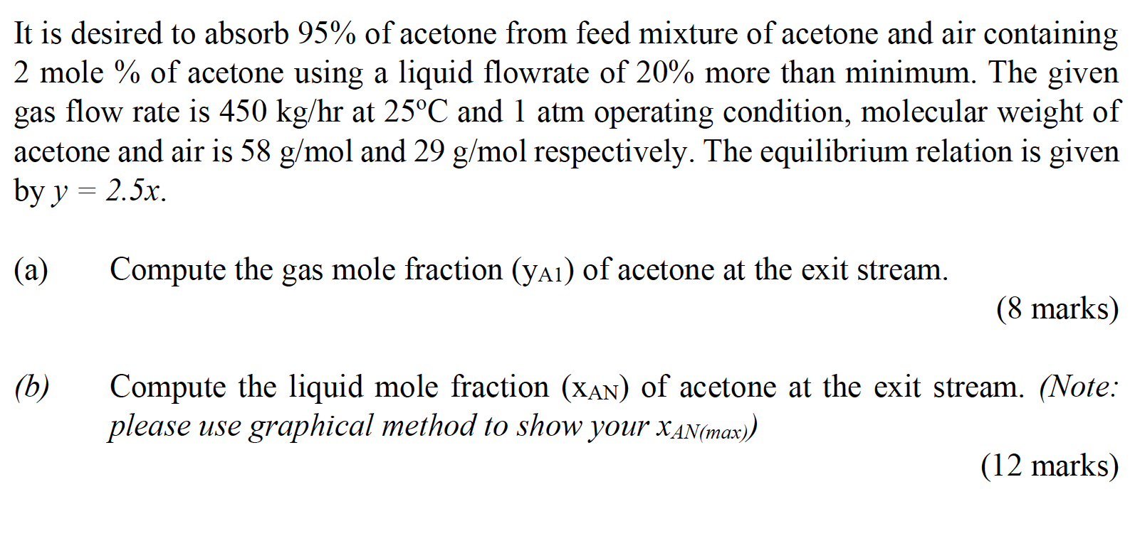 Solved It is desired to absorb 95% of acetone from feed | Chegg.com