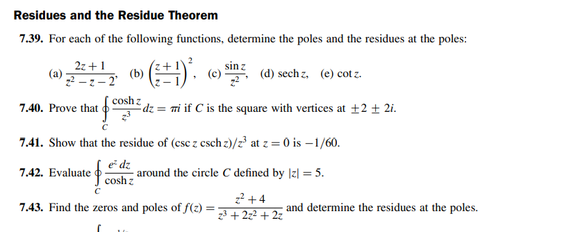 Solved Residues and the Residue Theorem 7.39. For each of | Chegg.com