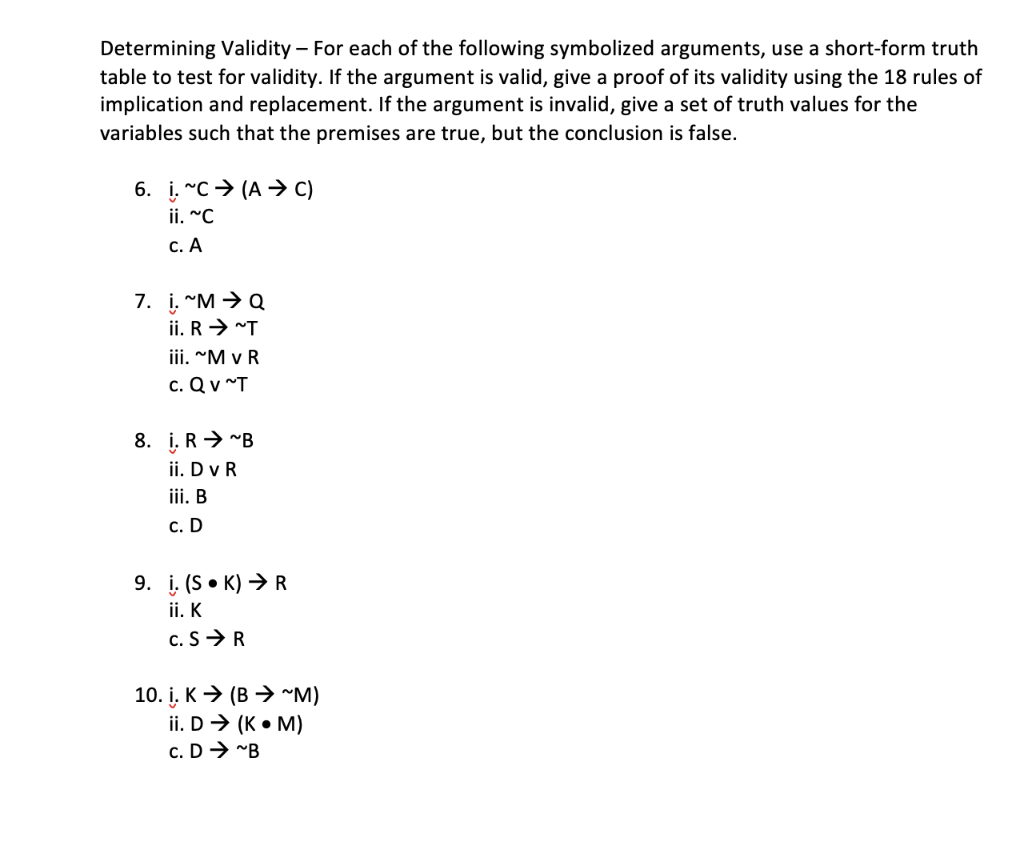 Solved Determining Validity - For each of the following | Chegg.com