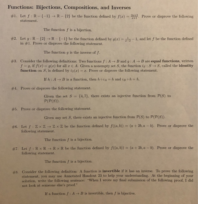 Solved Functions: Bijections, Compositions, and Inverses , | Chegg.com