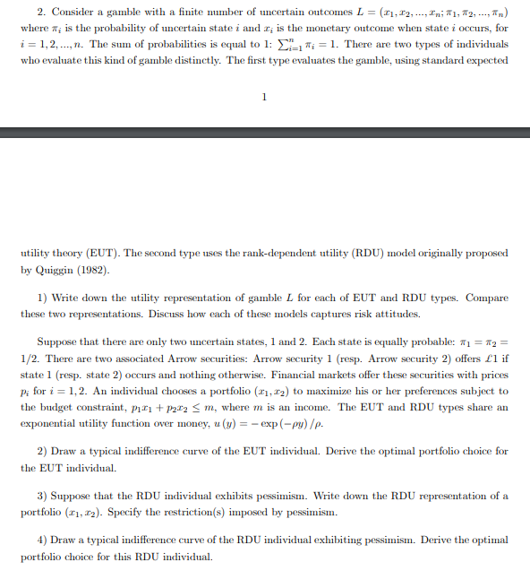 Solved Consider a gamble with a finite number of ﻿uncertain | Chegg.com