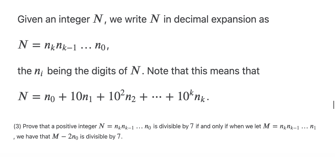 Solved Given an integer N, we write N in decimal expansion | Chegg.com
