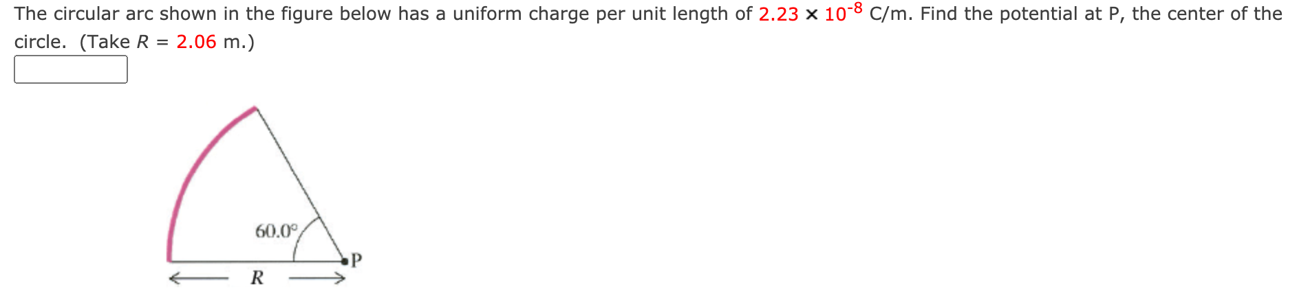 Solved The circular arc shown in the figure below has a | Chegg.com