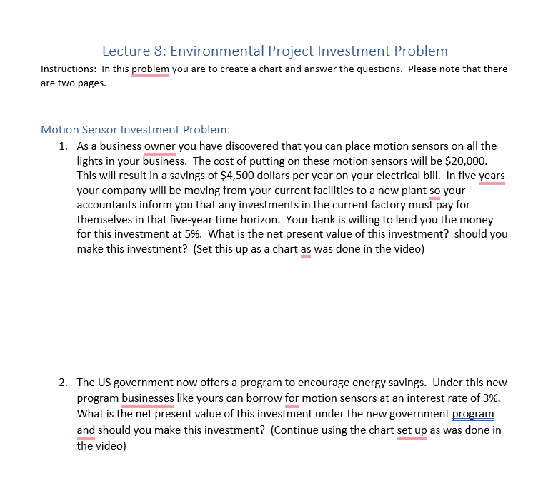Solved Lecture 8: Environmental Project Investment Problem | Chegg.com