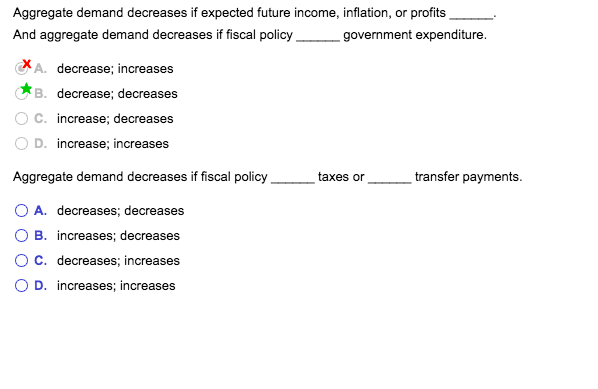 Solved Aggregate demand decreases if expected future income, | Chegg.com