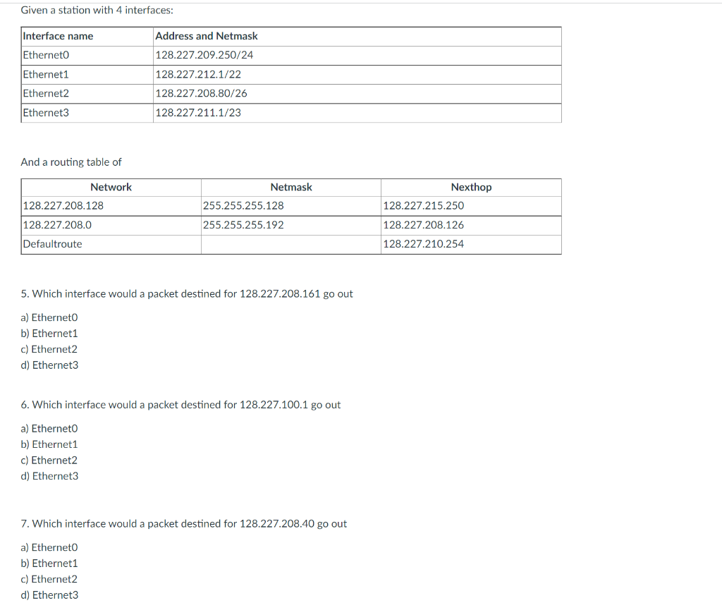 Solved Given a station with 4 interfaces: Interface name | Chegg.com