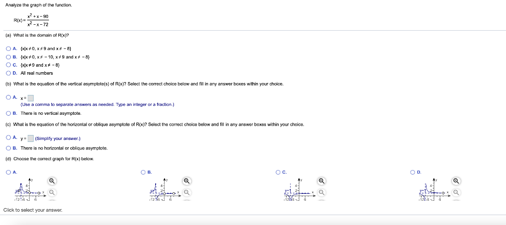 Solved Analyze the graph of the function. 2.X-90 x2-x-72 (a) | Chegg.com