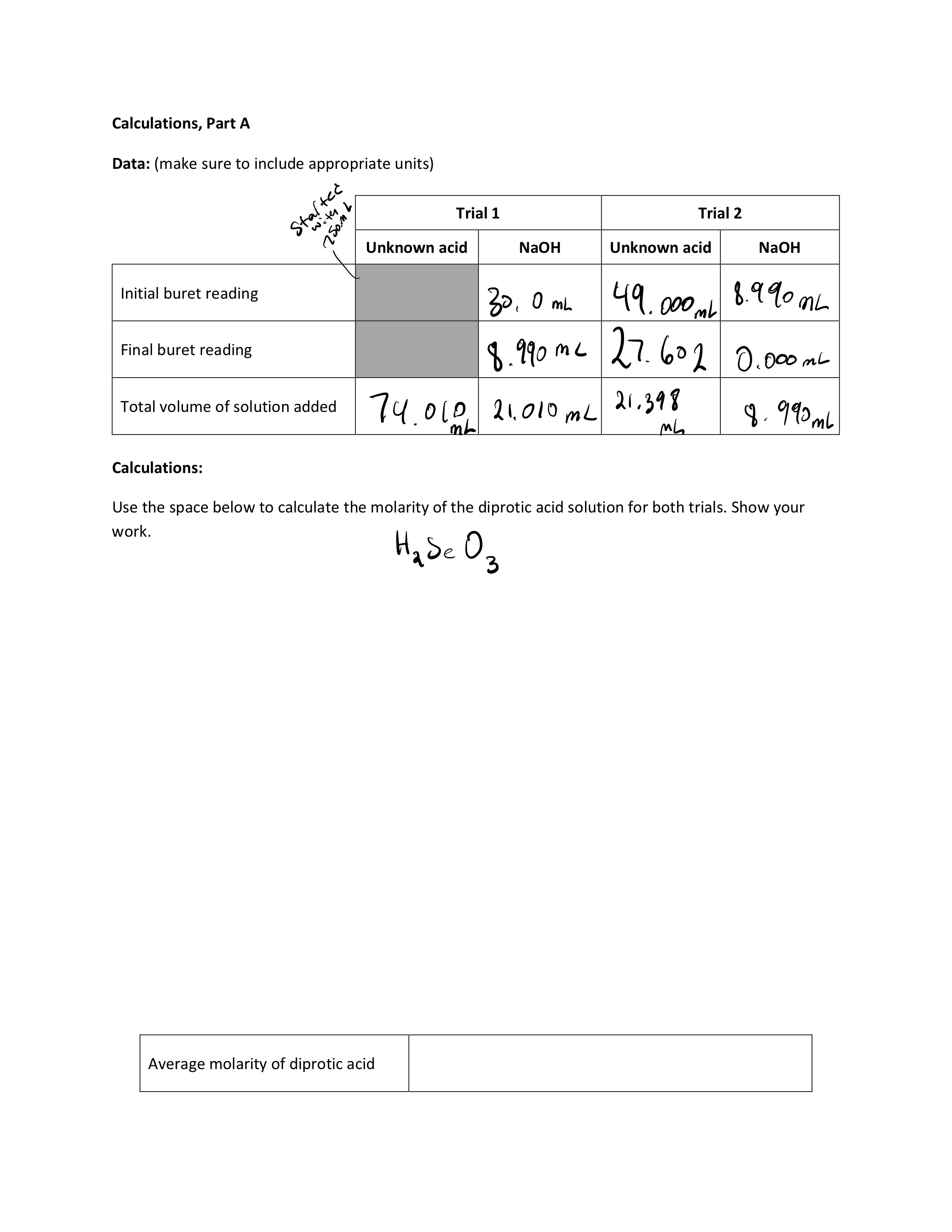 Solved Calculations, Part AData: (make sure to include | Chegg.com