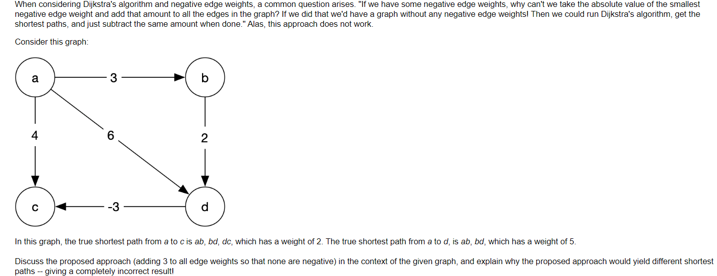 Solved When considering Dijkstra's algorithm and negative | Chegg.com