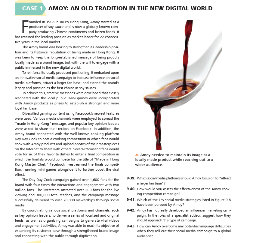 Solved CASE 1 AMOY: AN OLD TRADITION IN THE NEW DIGITAL | Chegg.com