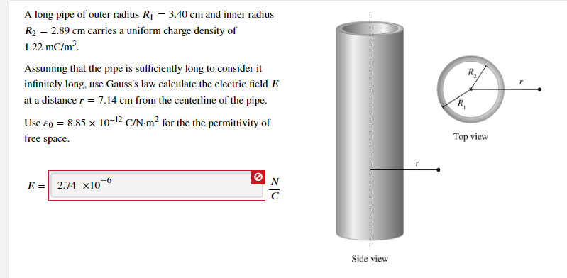 Solved A long pipe of outer radius R = 3.40 cm and inner | Chegg.com
