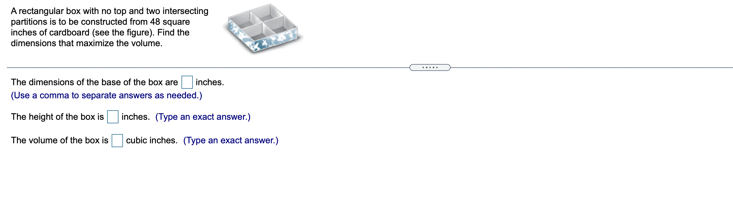 Solved A rectangular box with no top and two intersecting | Chegg.com