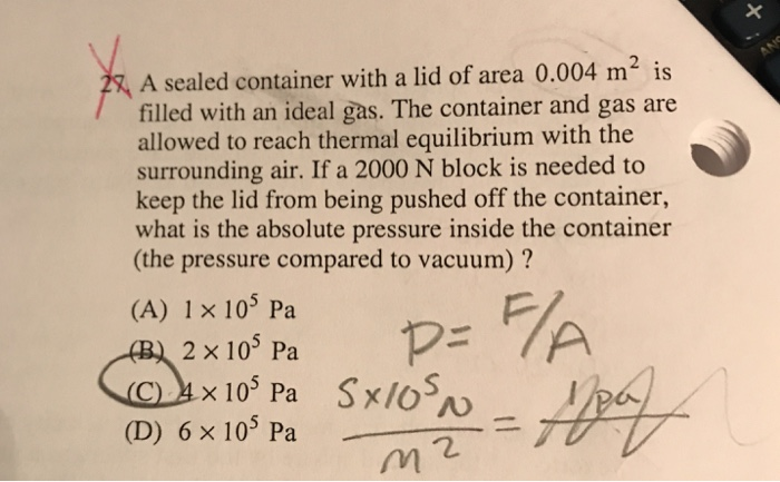 Solved A sealed container with a lid of area 0.004 m2 is | Chegg.com