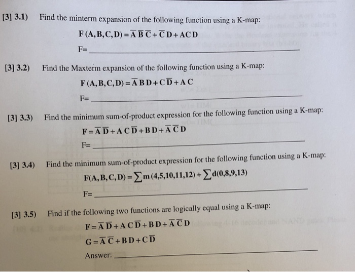 Solved 13] 3.1) Find the minterm expansion of the following | Chegg.com