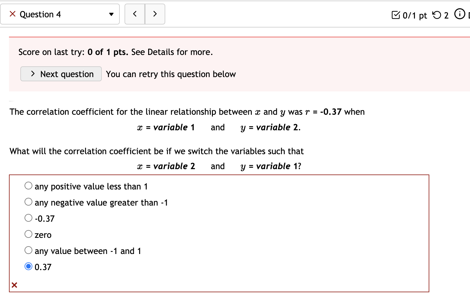 Solved x Question 4 B0/1 pt 52 Score on last try: 0 of 1 | Chegg.com Solved x Question 4 B0/1 pt 52 Score on last try: 0 of 1 | Chegg.com