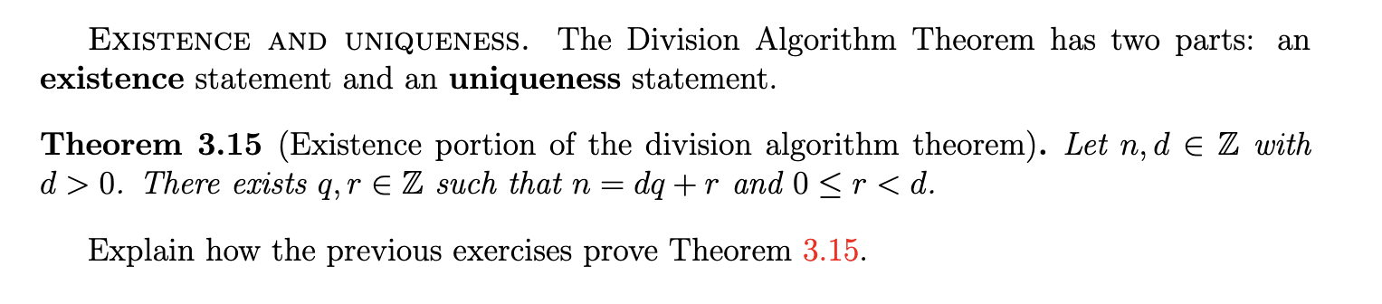Existence And Uniqueness The Division Algorithm