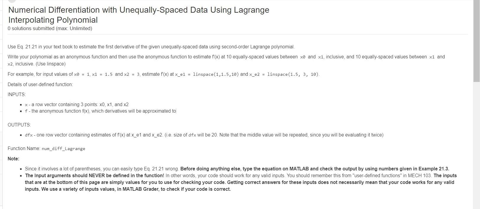 Numerical Differentiation with Unequally-Spaced Data | Chegg.com