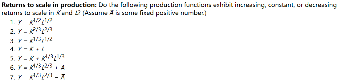 Solved Returns to scale in production: Do the following | Chegg.com