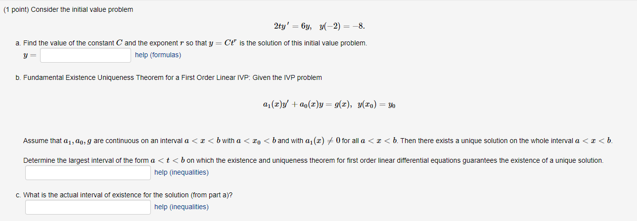 Solved (1 point) Consider the initial value problem | Chegg.com