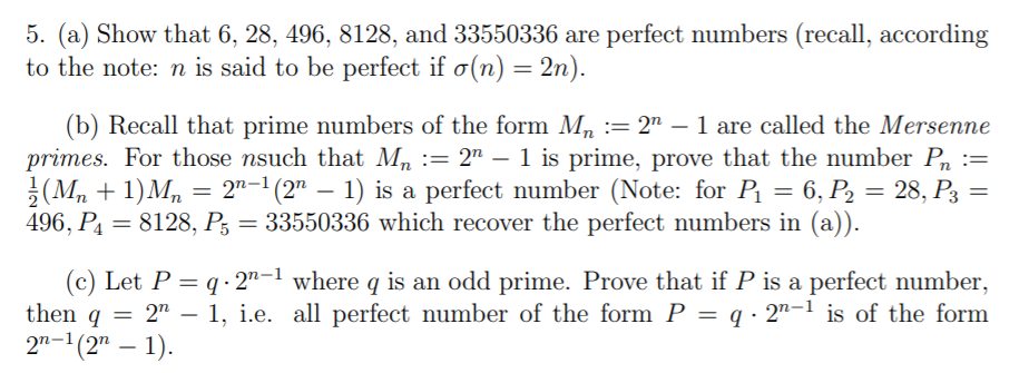 Solved 5. (a) Show that 6, 28, 496, 8128, and 33550336 are | Chegg.com