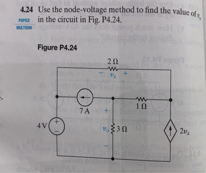 Solved 4.24 Use the node-voltage method to find the value | Chegg.com