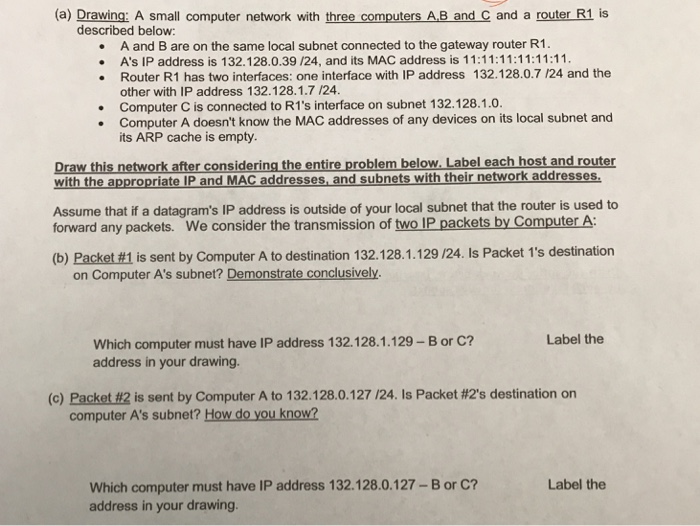 Solved (a) Drawing: A small computer network with three | Chegg.com