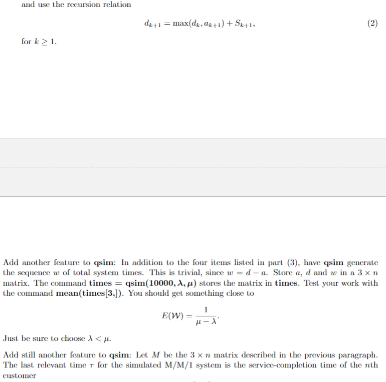Solved In this project you'll simulate an M/M/1 queueing | Chegg.com