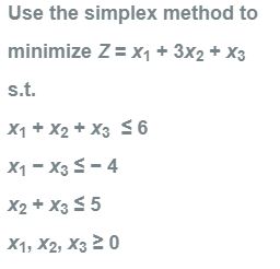 Solved Use the simplex method to minimize Z=x1+3x2+x3 s.t. | Chegg.com
