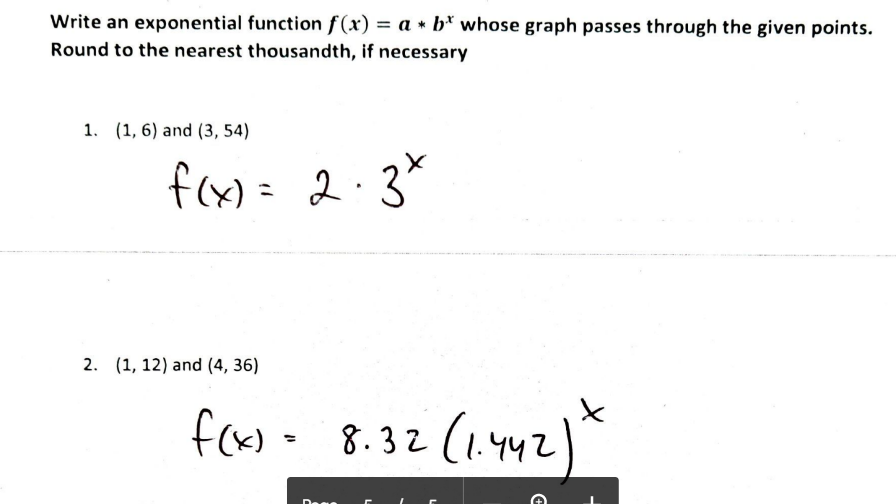Solved Write an exponential function f(x)=a∗bx whose graph | Chegg.com