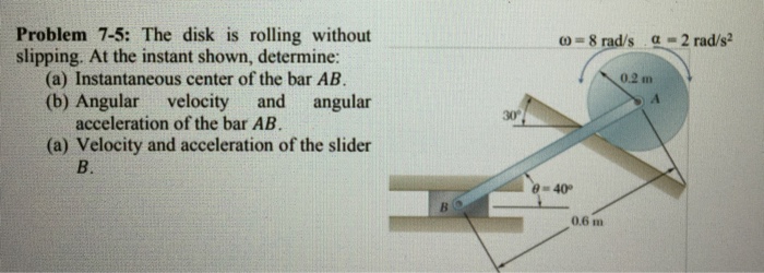 Solved Problem 7-5: The disk is rolling without slipping. At | Chegg.com